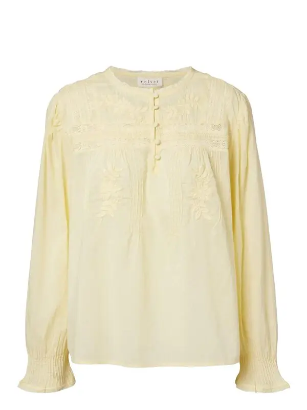 Velvet By Graham & Spencer Byrdie Lace-trimmed Cotton Blouse - Yellow