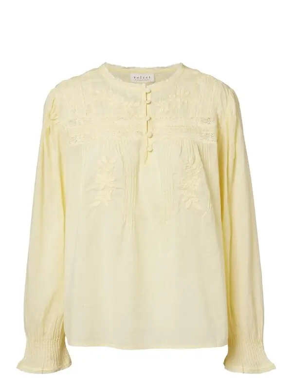 Velvet By Graham & Spencer Byrdie Lace-trimmed Cotton Blouse - Yellow