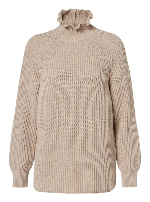 Max Mara Camino Ruffled Cotton Turtleneck Sweater - Beige