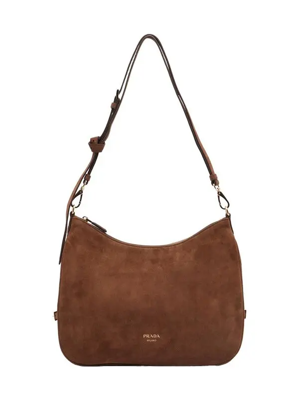 Prada Large Suede Shoulder Bag - Brown