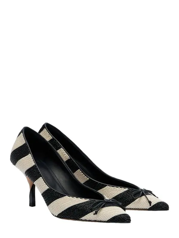 Jacquemus Tourni Striped Raffia-effect Pumps - Black