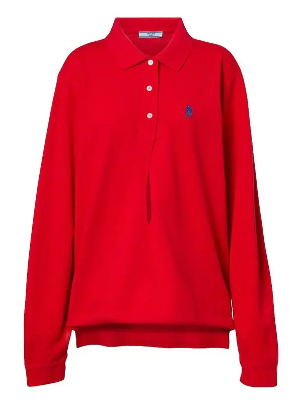 Prada Logo Cotton Piqué Polo Shirt - Red