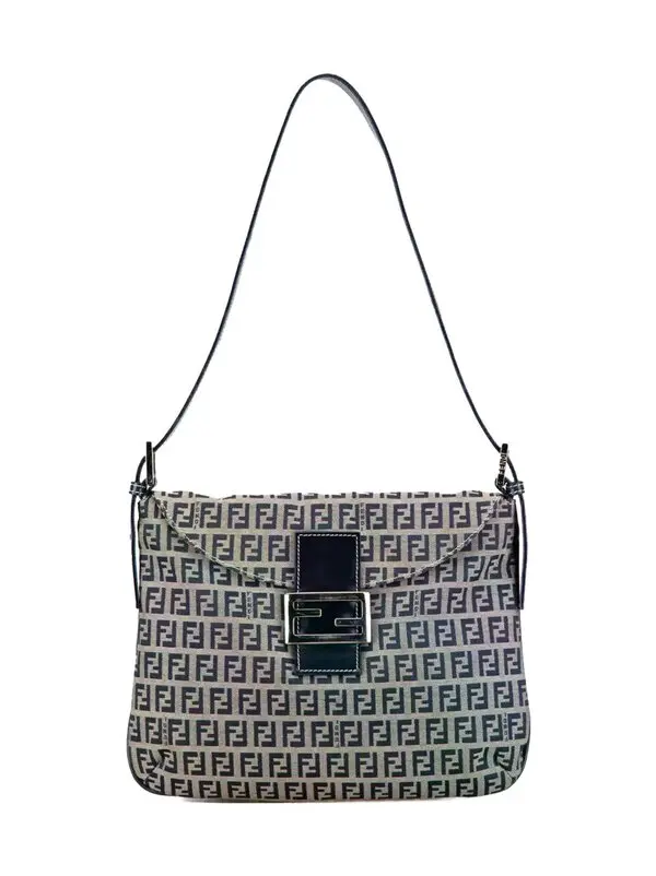 Fendi 2000-2010 Zucchino Canvas Double Flap Shoulder Bag - Grey