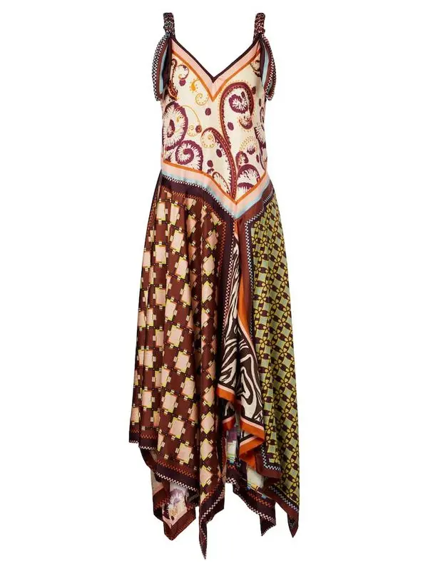 ALEMAIS Wilson Asymmetric Silk Twill Midi Dress - Multicoloured