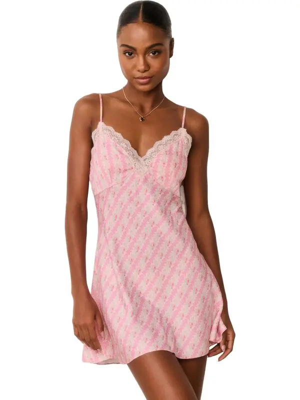 LoveShackFancy Lorinda Heirloom Print Mini Slip Dress - Strawberry Macaroon