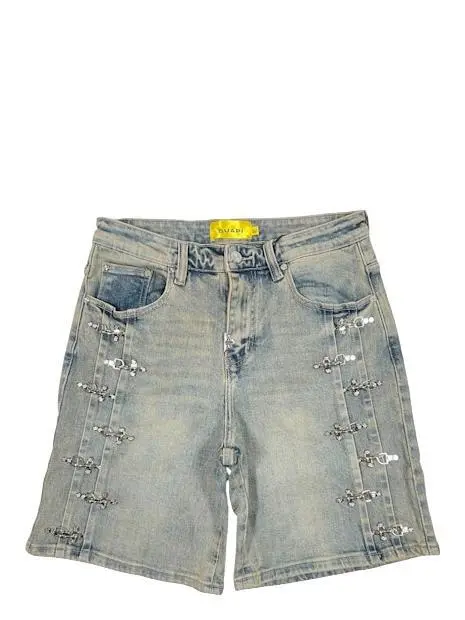 GUAPI Aviation Clasp Denim Shorts - Blue