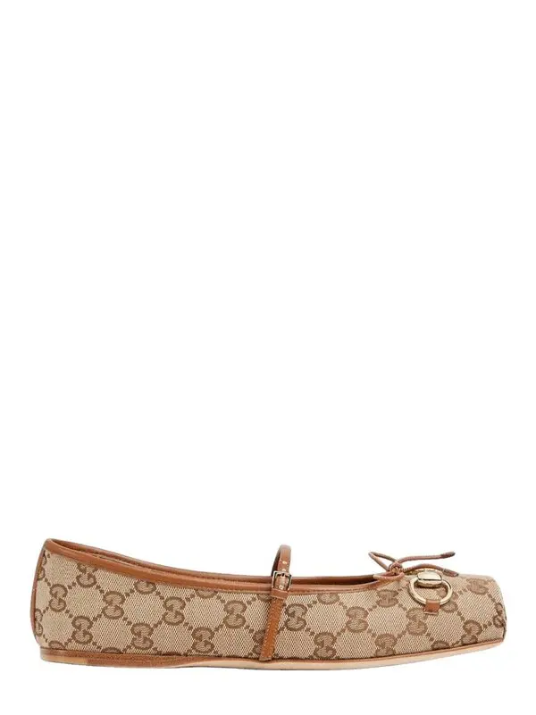 Gucci Horsebit Gg Canvas Ballet Flat - Beige/dark Brown