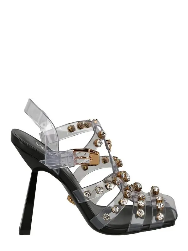 Versace Crystal Embellished Heel Sandals - Clear/onix