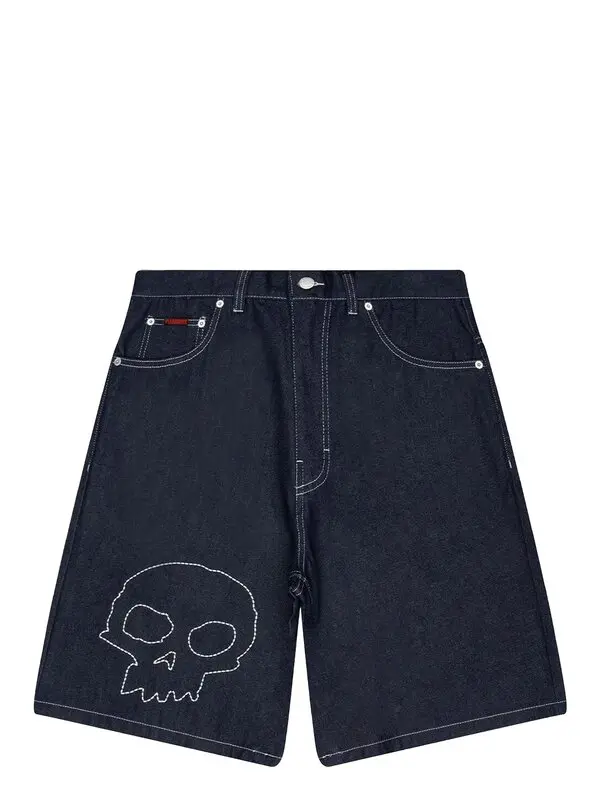 PLEASURES Skull Denim Shorts - Blue