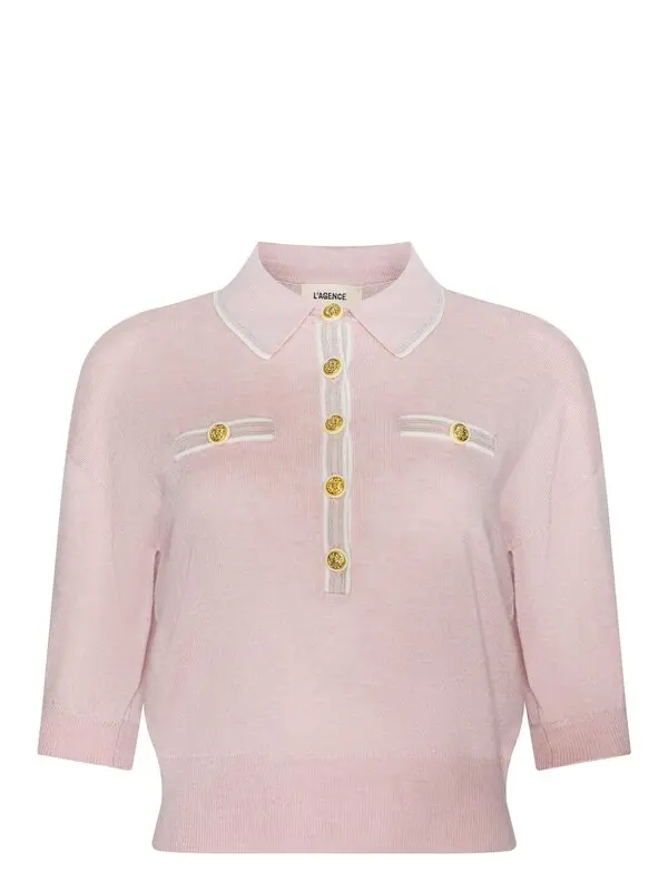 L'Agence Masaki Cropped Sweater - Nectar Pink/ivory/gold Lurex