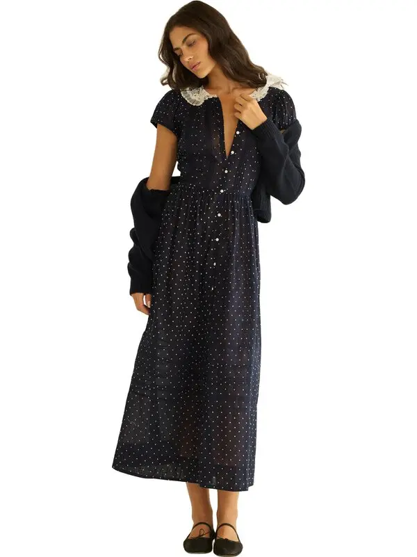 DÔEN Amérie Dress - Navy Flock Dot