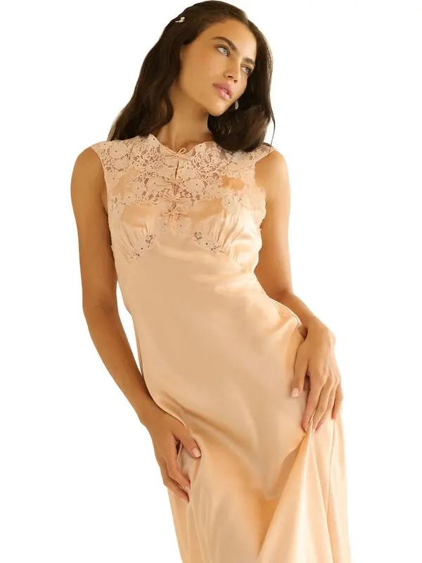 DÔEN Marcelle Lace-inset Silk Dress - Peach Sorbet