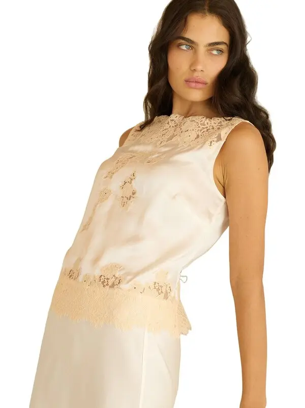 DÔEN Viviane Lace-trimmed Silk Top - Salt And Peach Lace