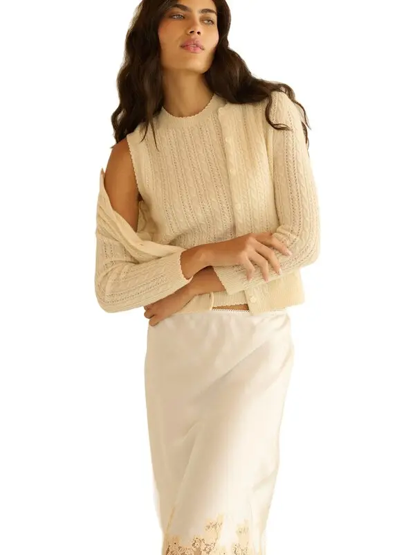 DÔEN Danae Cashmere Cable Cardigan - Dogwood