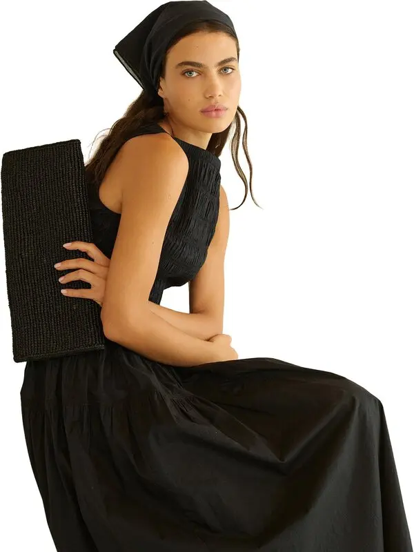 DÔEN Muriel Raffia Clutch - Black Raffia
