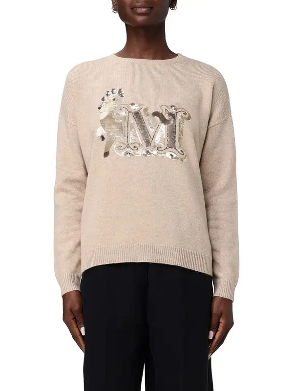 Max Mara Wool And Cashmere Sweater With Sequined Monogram - White