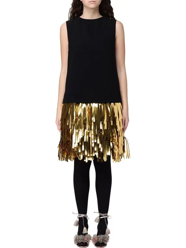 Moschino Sleeveless Midi Dress With Fringe - Gold
