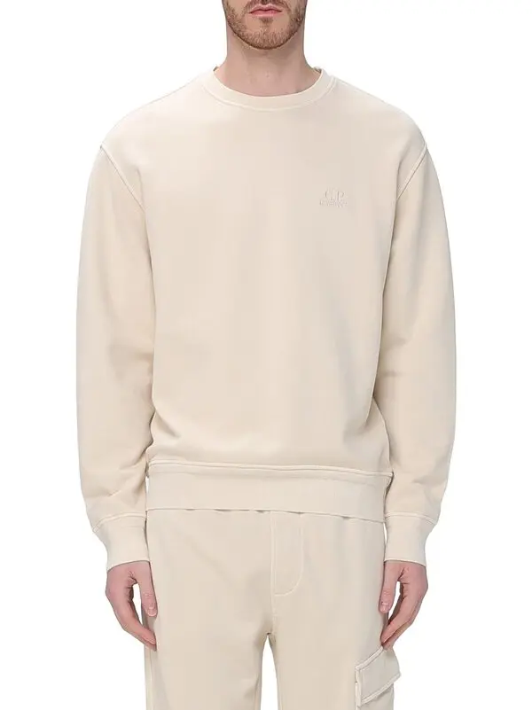 C.P. COMPANY Medium Weight Diagonal Cotton Fleece Sweatshirt - Beige