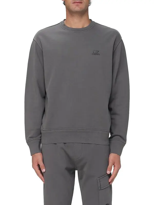 C.P. COMPANY Medium Weight Diagonal Cotton Fleece Sweatshirt - Grey