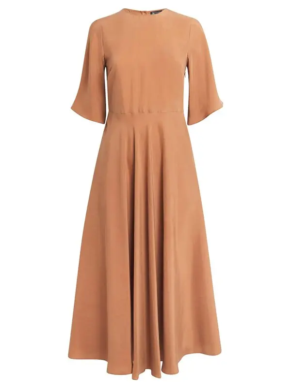 Colombo Silk Belted Midi Shirt Dress - Brown