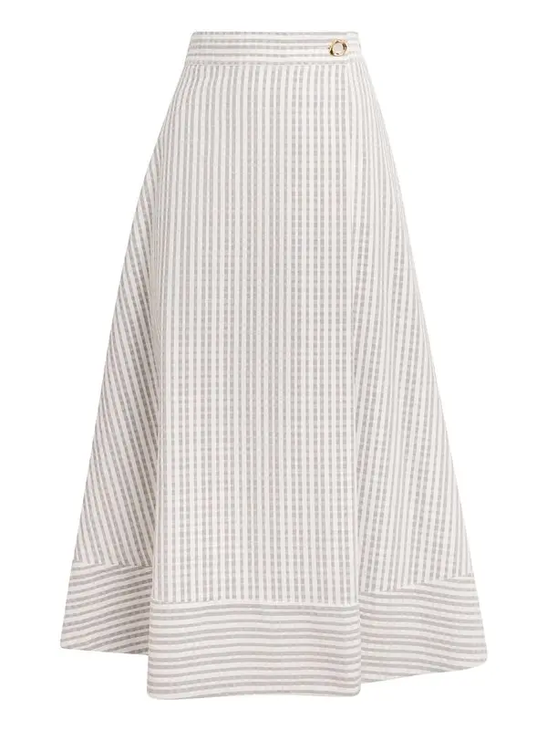Agnona Cotton-silk Stripe Midi A-line Skirt - Grey