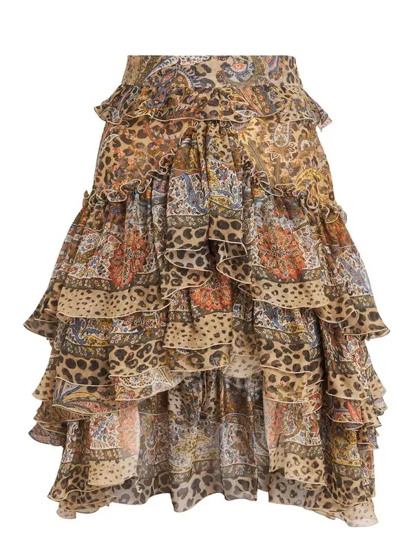 Etro Silk Print Tiered Mini Skirt - Brown