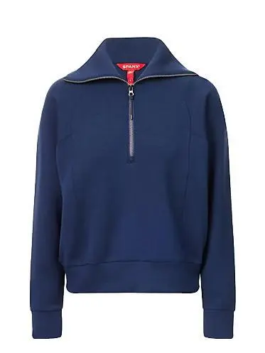 Spanx Airessentials Half-zip Stretch-jersey Sweatshirt - Timeless Navy