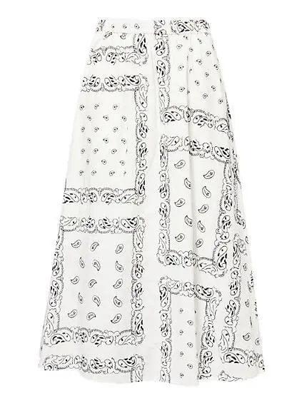 Max Mara Paisley Embroidery Cotton Midi Skirt - White