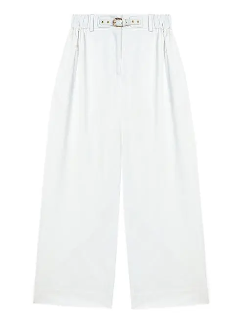 Maje Paperbag-waist Wide-leg Cotton Trousers - White