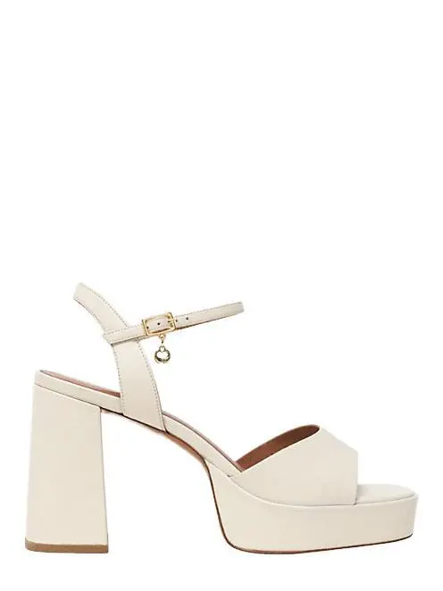 Maje Platform Heeled Leather Sandals - Ecru