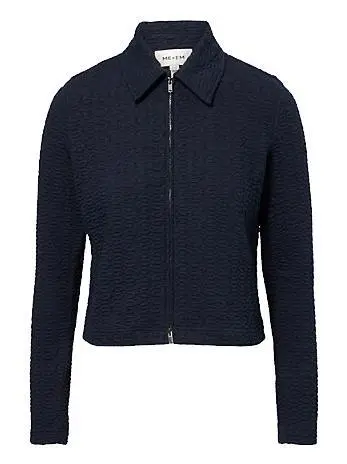 ME+EM Jacquard Zip-through Stretch-cotton Top - Navy