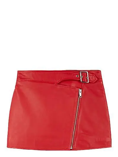 The Kooples Buckle-embellished Zipped Leather Mini Skirt - Tango Red