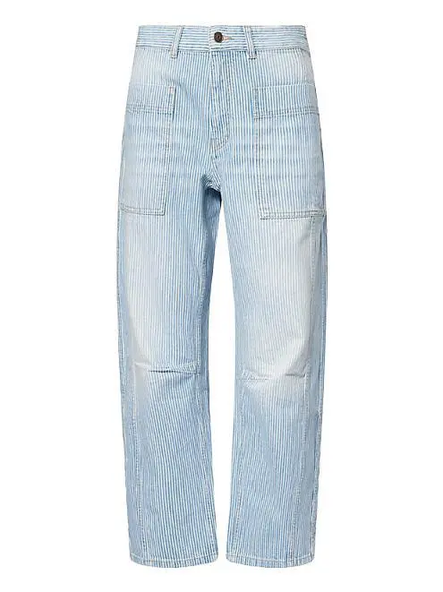 ME+EM Pinstripe Barrel-leg Denim Jeans - Ecru/indigo Wash