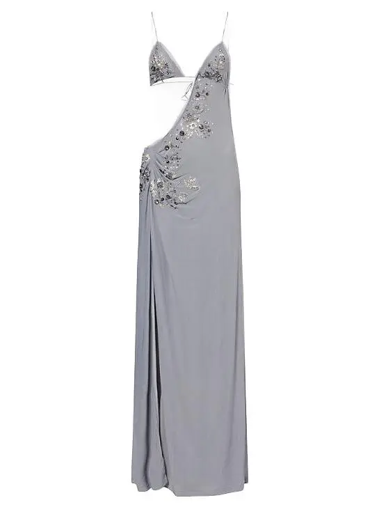 JADED LONDON Brisa Asymmetric Stretch-mesh Maxi Dress - Grey
