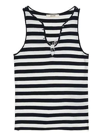 Zadig&Voltaire Striped Cotton Tank With Rhinestone Embellishment - Judo