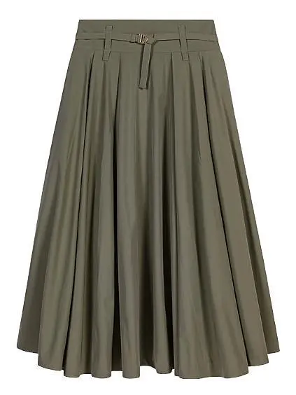 Maje Pleated Belted Cotton-blend Maxi Skirt - Khaki