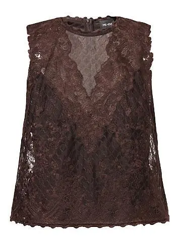 ME+EM Round-neck Sleeveless Lace Top - Cocoa Brown