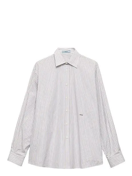 Prada Striped Cotton-poplin Shirt With Embroidered Logo - Brown
