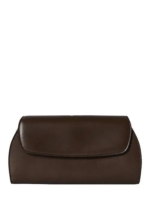 THE ROW Curved Leather Clutch - Dark Brown Ans