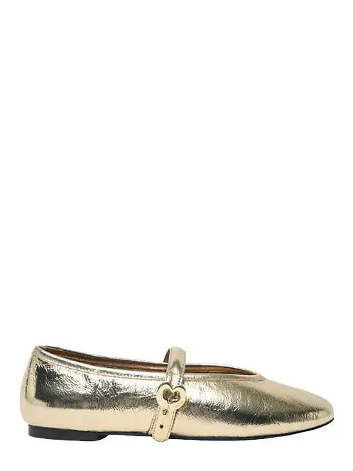 Maje Metallic Leather Ballet Flats - Light Gold