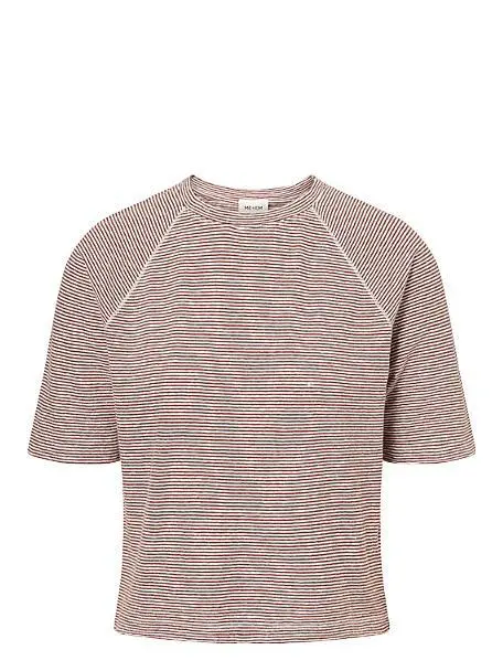 ME+EM Pinstripe Raglan-sleeve Cotton-blend T-shirt - Cinnamon Brown/light