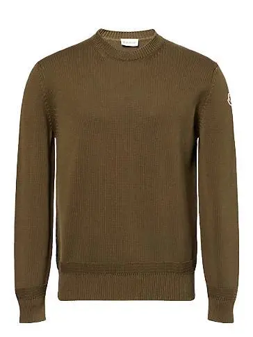 Moncler Crew-neck Knitted Cotton Jumper - Olive