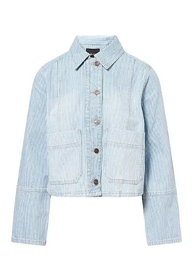 ME+EM Striped Patch-pocket Denim Jacket - Ecru/indigo Wash