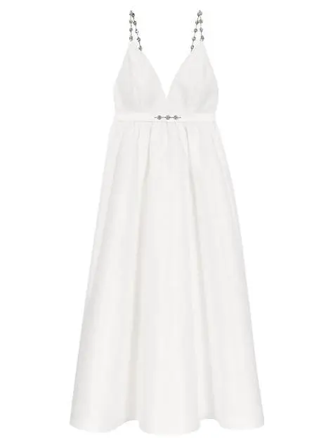 Maje Jewelled V-neck Taffeta Maxi Dress - White