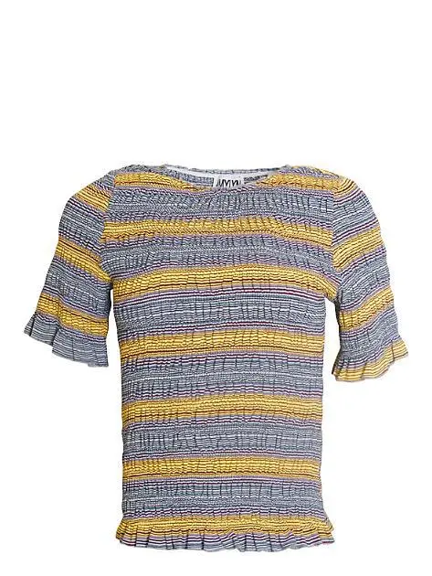 AMY LYNN Striped Smocked Knitted Top - Yellow
