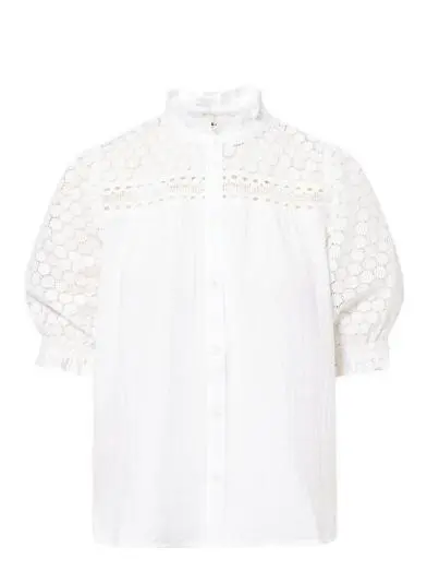 ME+EM Lace-panel Ruffled Cotton Top - Soft White