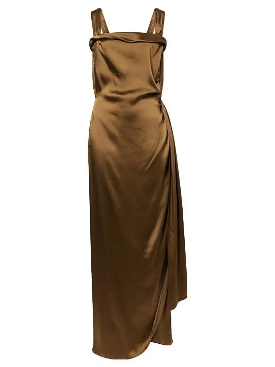 MAISON MARGIELA Draped Open-back Satin Maxi Dress - Mid Brown