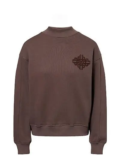 THE COUTURE CLUB Chenille-emblem Relaxed-fit Cotton Sweatshirt - Chocolate