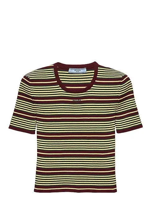 Prada Striped Short-sleeve Cotton T-shirt - Burgundy
