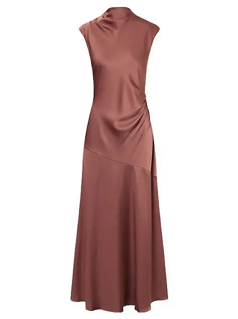 ME+EM Cowl-neck Sleeveless Satin Maxi Dress - Light Cinnamon Brown